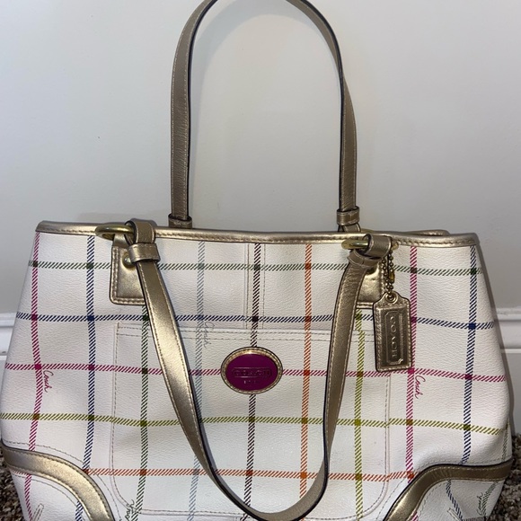 Coach | Bags | Coach Signature Hampton Shoulder Bag Checkered Leather ...